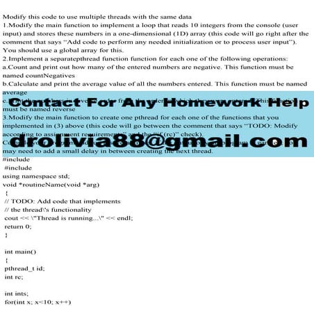 Modify this code to use multiple threads with the same data1.Modif.pdf