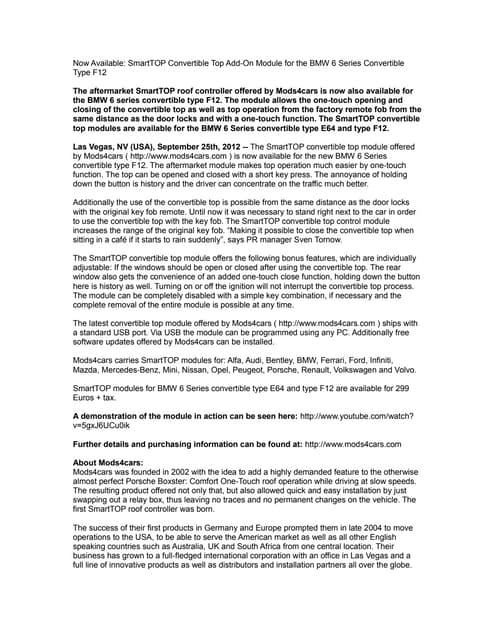 SmartTOP Convertible Top Module by Mods4cars for Mini Convertible and ...