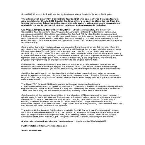 SmartTop Convertible Top Controller for BMW Z4 Available Effective ...