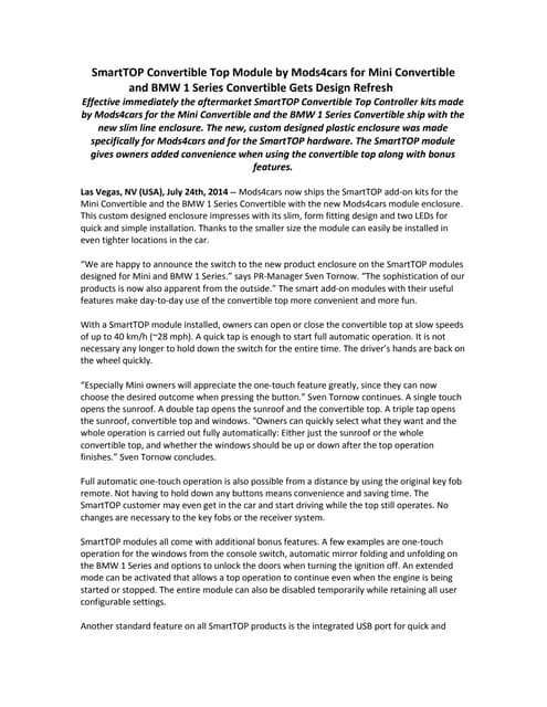 SmartTOP Add-on Convertible Top Controller for Alfa Romeo Spider Gets ...