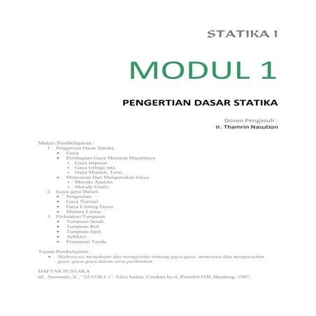 Modul 1-pengertian-dasar-statika, STATIKA DAN MEKANIKA DASAR | PDF