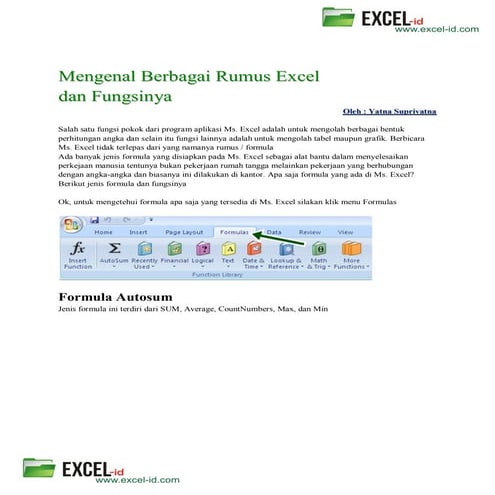 Modul mengenal berbagai rumus excel dan fungsinya | PDF