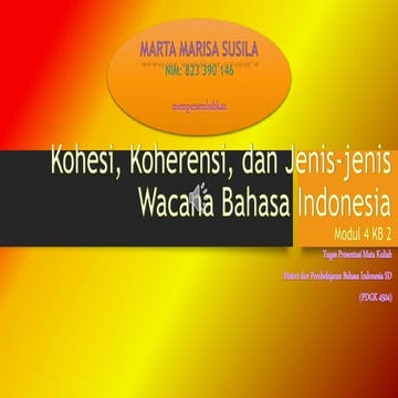 KOHESI, KOHERENSI, DAN JENIS WACANA BAHASA INDONESIA | PPTX