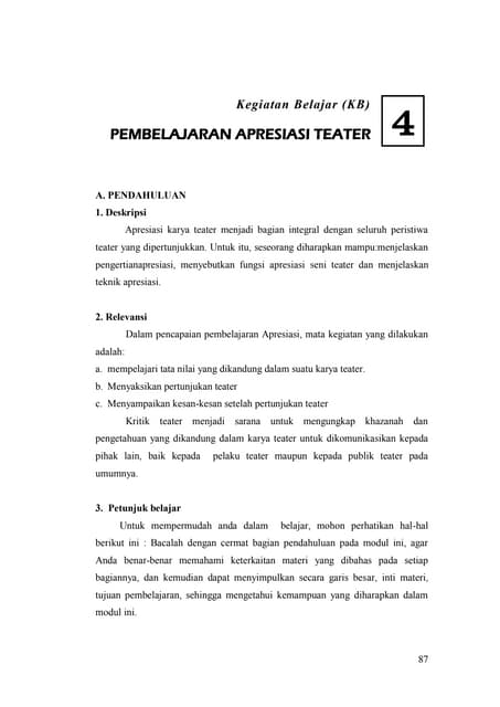 PPT V SENI BUDAYA KB4: PEMBELAJARAN APRESIASI MUSIKPEMBELAJARAN APRESIASI TEATER | PPT