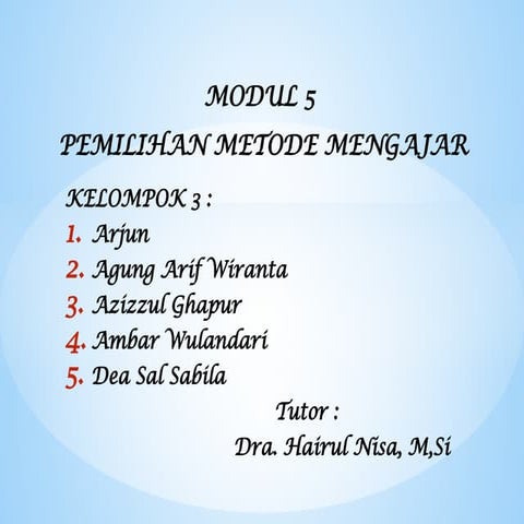 PPT modul 5 penilaian metode pembelajaran di sekolah dasar | PPTX