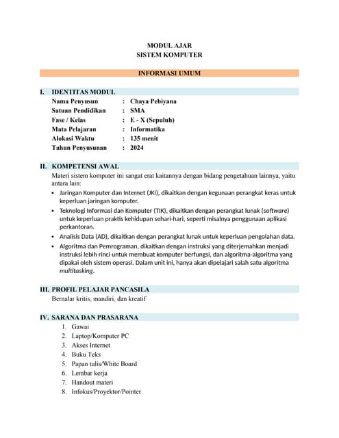 Modul Ajar Informatika Kelas 12 Fase F Kurikulum Merdeka | PDF