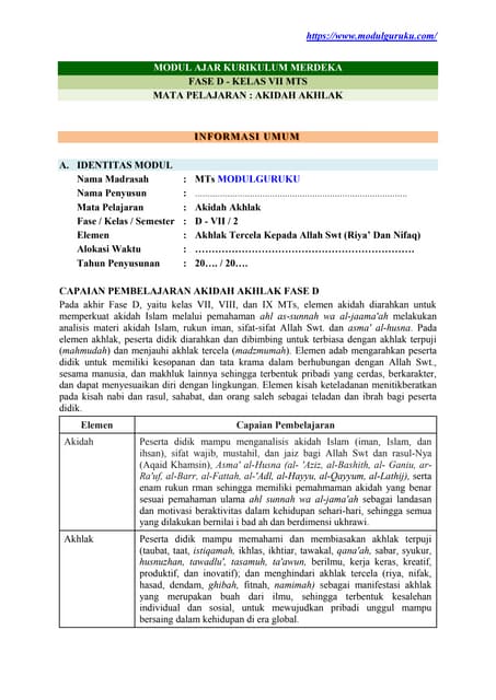 Modul Ajar Fikih Kelas 7 Fase D Kurikulum Merdeka | PDF