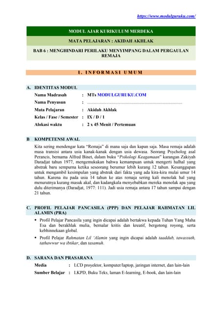 Modul Ajar Akidah Akhlak Kelas 7 Fase D Kurikulum Merdeka | PDF