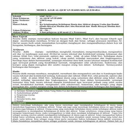 Modul Ajar Akidah Akhlak Kelas 8 Fase D Kurikulum Merdeka | PDF