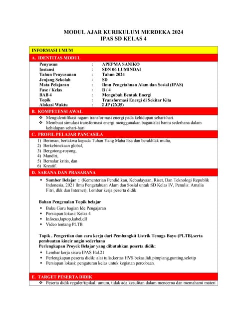 Modul Ajar IPAS Kelas 4 Fase B Kurikulum Merdeka | DOCX