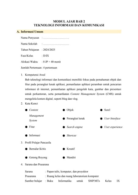Modul Ajar Kelas 10 Informatika Fase E Kurikulum Merdeka | PDF