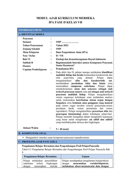 Modul Ajar IPA Kelas 9 Kurikulum Merdeka | PDF