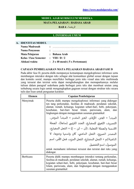 Modul Ajar Bahasa Arab Kelas 10 Fase E Kurikulum Merdeka | PDF