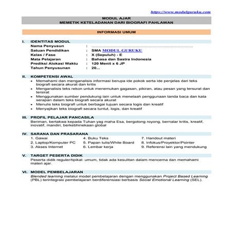 Modul Ajar Bahasa Indonesia Kelas 10 Fase E | PDF