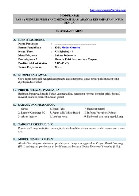 Modul Ajar Bahasa Indonesia Kelas 10 Fase E | PDF
