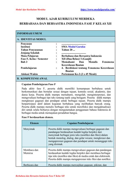 Modul Ajar Matematika Kelas 12 Fase F Kurikulum Merdeka | PDF