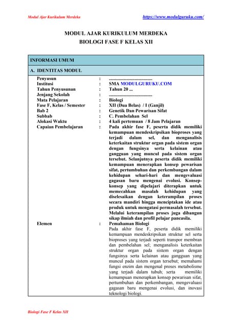KISI-KISI US BIOLOGI KELAS XII MIPA 2024 | PPT