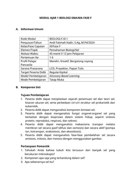 Modul Ajar Biologi Kelas 12 Fase F Kurikulum Merdeka | PDF