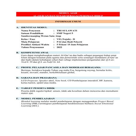 MODUL AJAR CLASS word untuk siswa siswi SMP | DOCX