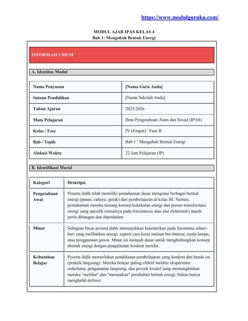 Modul Ajar IPAS Kelas 4 Fase B Kurikulum Merdeka | DOCX