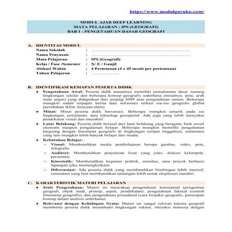Modul Ajar Deep Learning Geografi Kelas 10 Kurikulum Merdeka | PDF