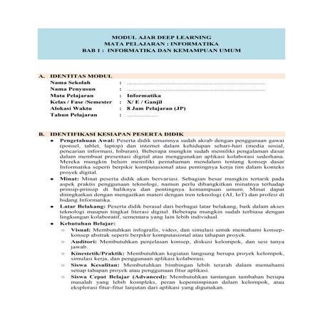 Modul Ajar Deep Learning Informatika Kelas 10 Kurikulum Merdeka | PDF