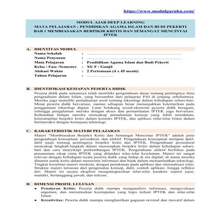Modul Ajar Deep Learning PAI dan Budi Pekerti Kelas 11 Kurikulum ...