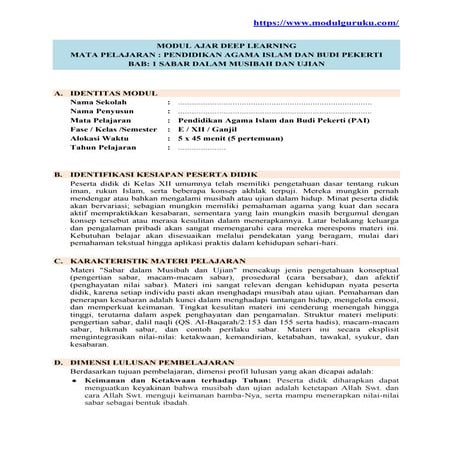 Modul Ajar Deep Learning PAI dan Budi Pekerti Kelas 12 Kurikulum ...