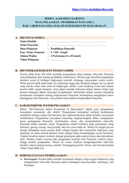 Modul Ajar Deep Learning PKN Kelas 8 Kurikulum Merdeka | DOCX