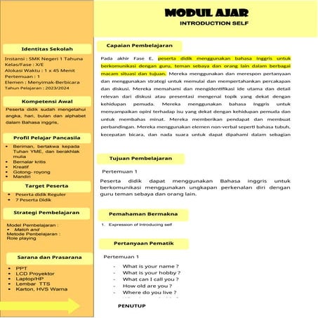 modul ajar elemen 1 SMK N 1 Tahuna semester 1 | PDF