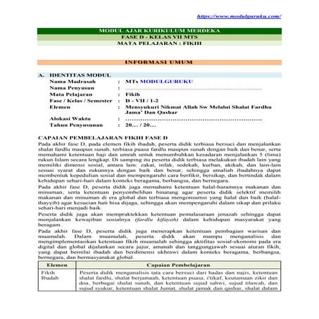 Modul Ajar Fikih Kelas 7 Fase D Kurikulum Merdeka | PDF