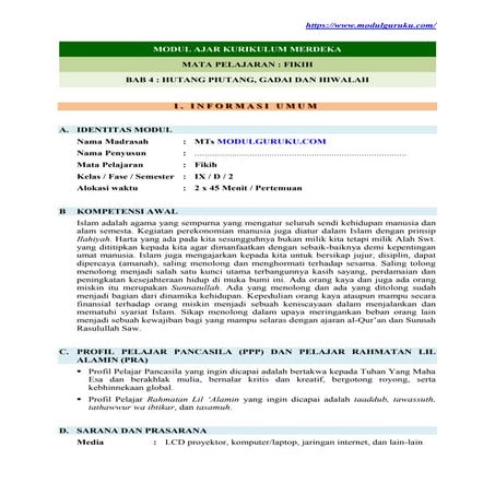 Modul Ajar Fikih Kelas 8 Fase D Kurikulum Merdeka | PDF