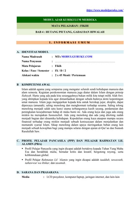Modul Ajar Al-Qur’an Hadis Kelas 8 Fase D Kurikulum Merdeka | PDF