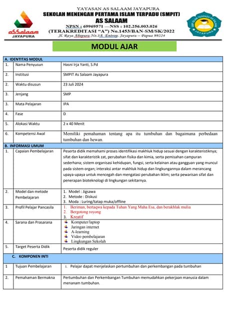 Modul Ajar IPA Kelas 9 Kurikulum Merdeka | PDF