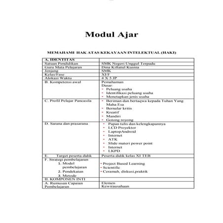 Modul Ajar HAKI.pdf untuk ke kelas 11 smk | PDF