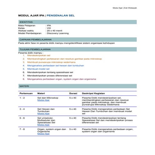 Modul Ajar Ilmu Pengetahuan Alam (IPA) - Mengenal Sel sebagai Unit ...