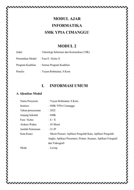 MODUL AJAR INFORMATIKA KELAS X SMK/SMA/MA | PDF