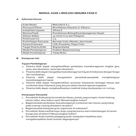 Modul Ajar Biologi Kelas 10 Fase E Kurikulum Merdeka - MODULKELAS.COM