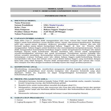 Modul Ajar Kelas 11 Bahasa Inggris Tingkat Lanjut Fase F | PDF