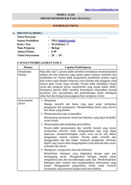 Modul Ajar Biologi Kelas 10 Deep Learning | PDF