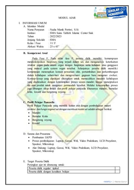 Modul Ajar Biologi Kelas 10 Deep Learning | PDF
