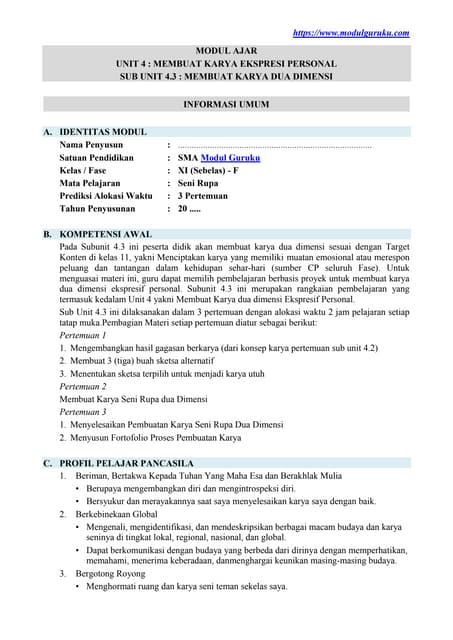 Modul Ajar Seni Rupa Kelas 10 SMA Fase E Kurikulum Merdeka | PDF
