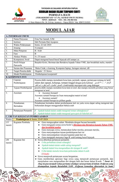 Modul Ajar Bahasa Arab Kelas 10 Fase E Kurikulum Merdeka | PDF