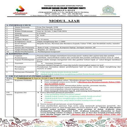 modul ajar al 'adad kelas 6 minggu 1, 2, dan 3 | PDF