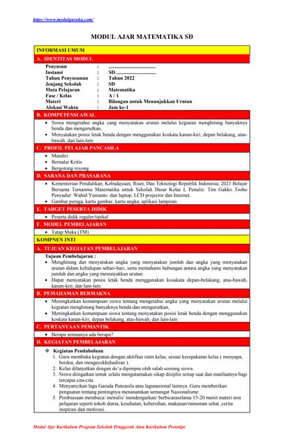 Modul Ajar Matematika - Mengenal Bilangan 1-10 - Fase A.docx