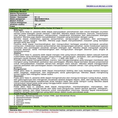 Modul Ajar Matematika Kelas 6 Fase C Kurikulum Merdeka | PDF