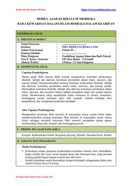 Modul Ajar Fikih Kelas 9 Fase D Kurikulum Merdeka | PDF