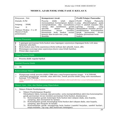 modul Ajar PJOK Fase E kelas XI elemen terbaru | PDF
