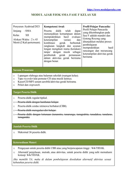 Modul Ajar Kelas 10 PJOK Fase E Kurikulum Merdeka | PDF