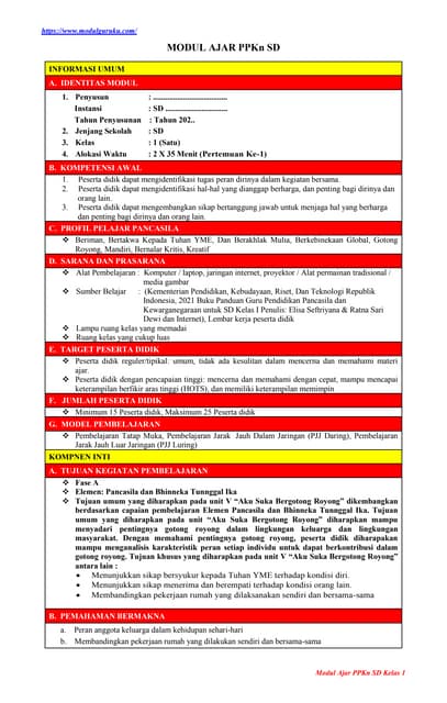 Modul Ajar Agama Kristen Fase A Kurikulum Merdeka | DOCX